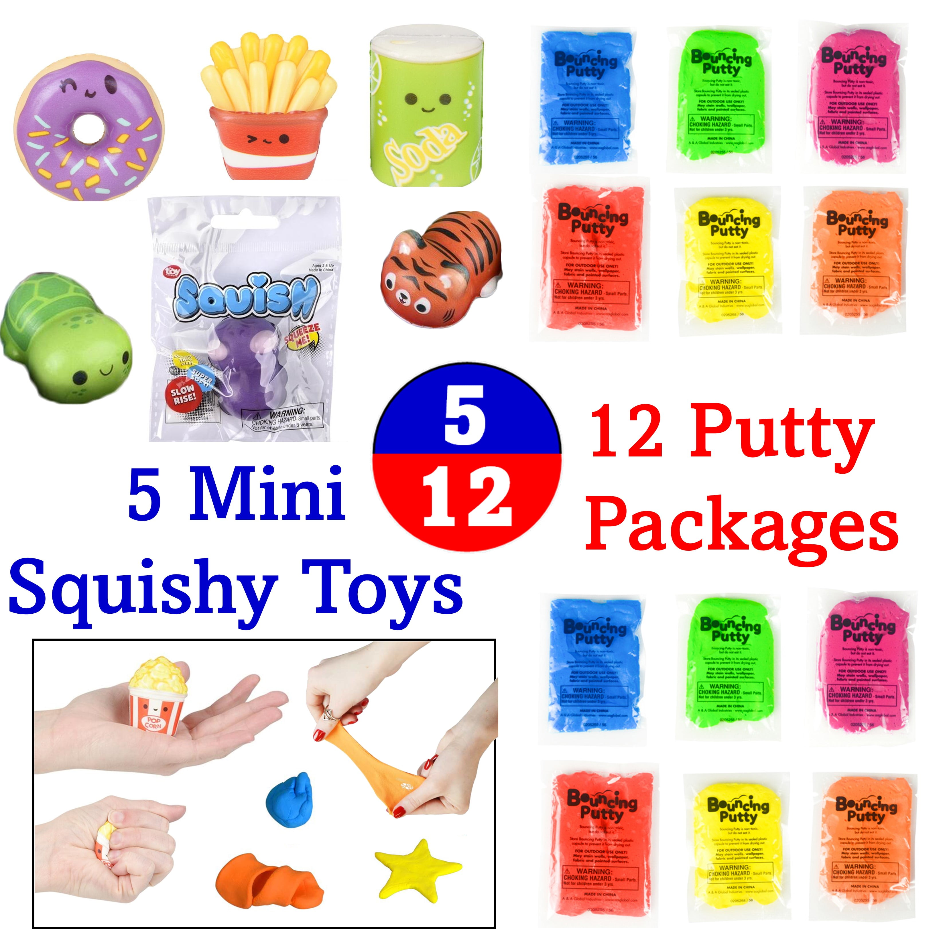 5 Mini Slow Rise Micro Squishy Toys & 12 Individual Pkgs of Bouncy ...