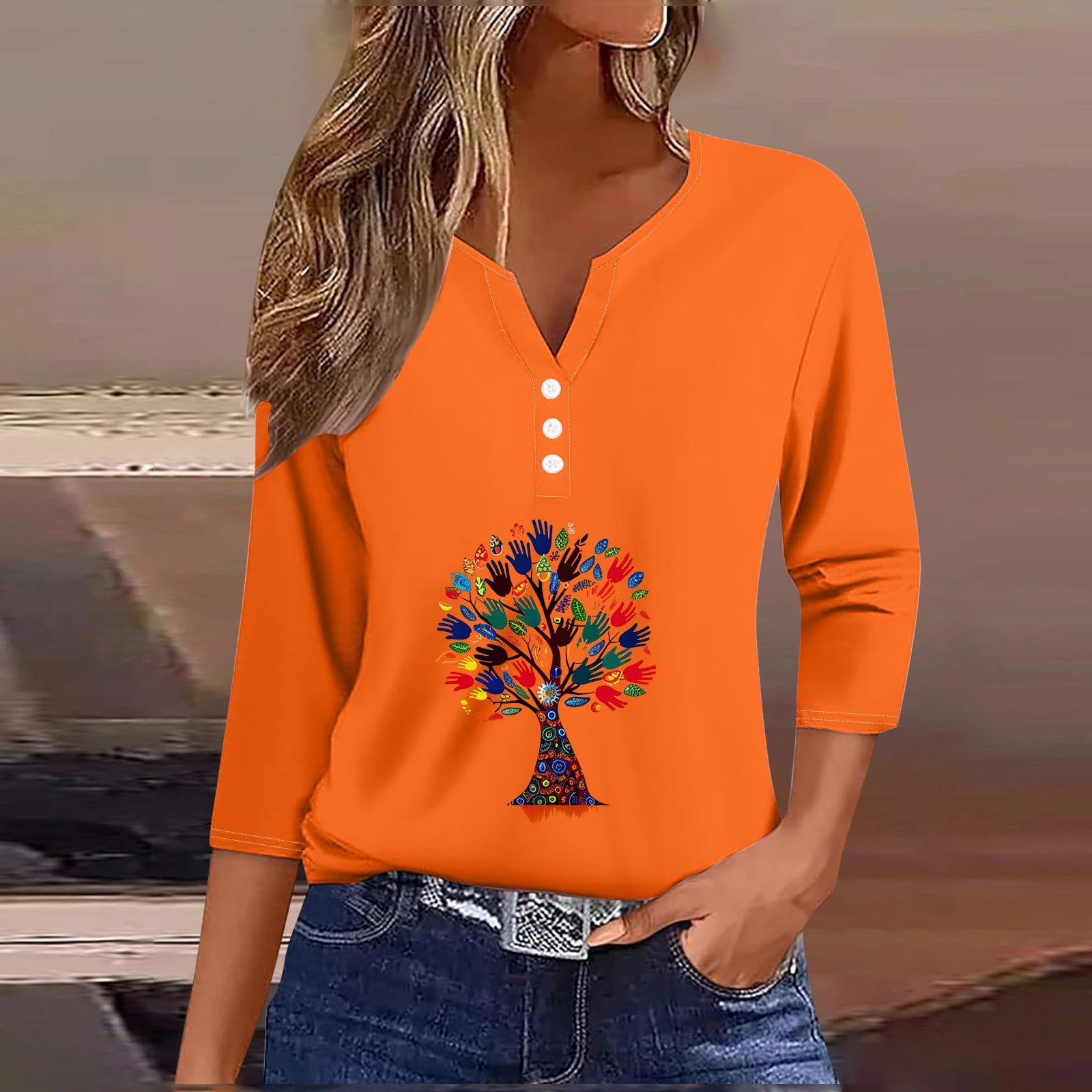 Click here for Aoochasliy Fall Big-Clearance Woman Orange Day Tee... prices