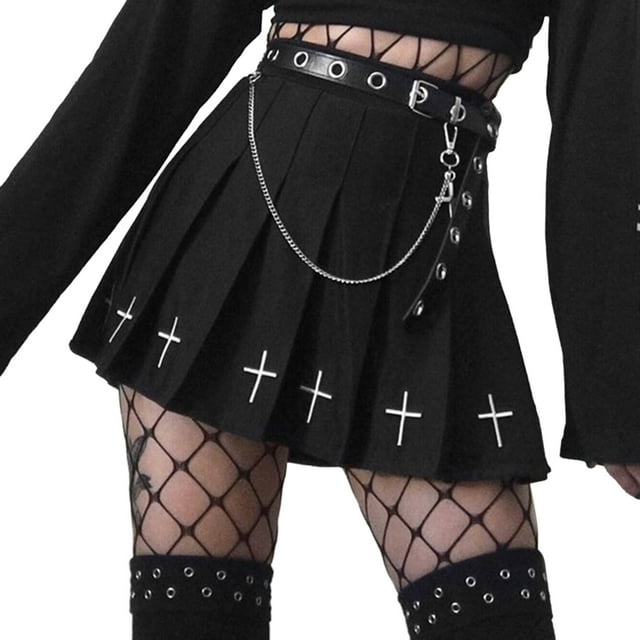 Women Lace Patchwork Mini Pleated Plaid Skirts Gothic Punk High Waist