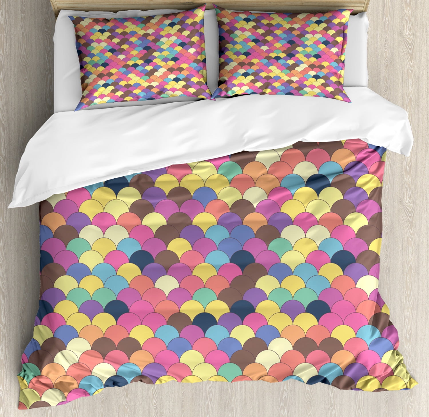 Scales Duvet Cover Set Queen Size, Pastel Colored Orderly Half Circle ...