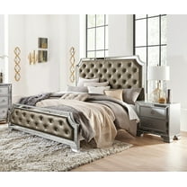 Traditional Look Eastern King Size Bed 4pc Set Faux Leather Tufted ...
