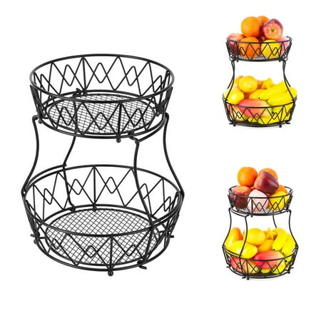 2 Tier Fruit Basket Wrought Iron Vegetable Rack Detachable Fruit ...