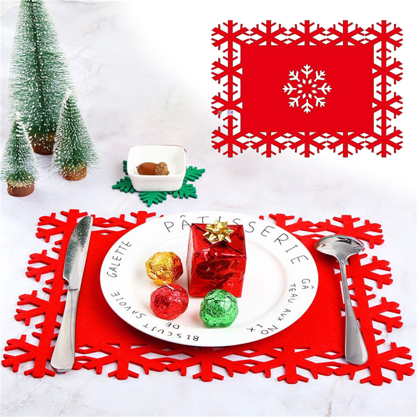 Tuelaly Christmas Placemat Xmas Theme Anti-scalding Hollow Out Cup Bowl ...