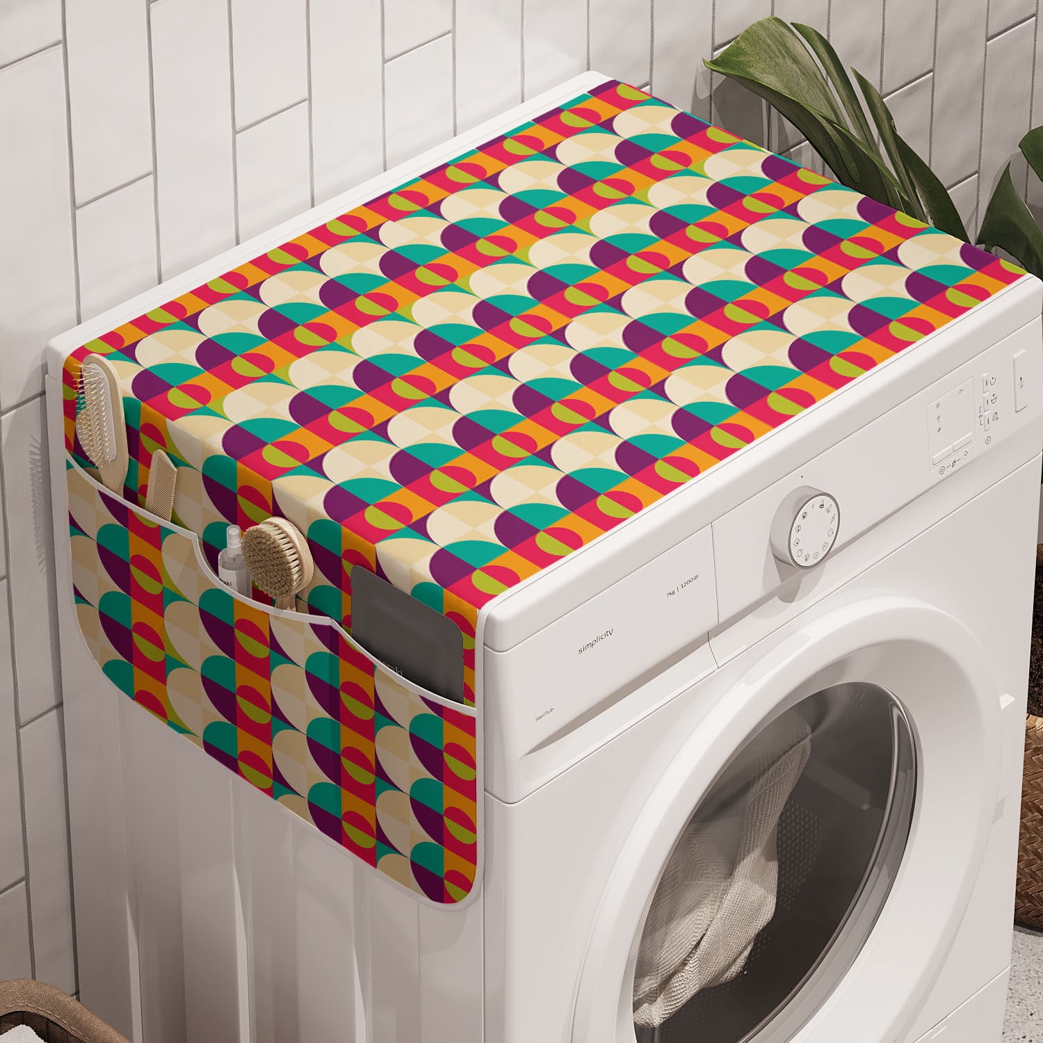 Geometric Washing Machine Organizer, Retro Style Circles and Squares ...