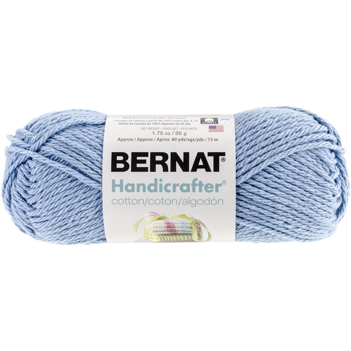 Bernat Handicrafter 4 Medium Cotton Yarn, French Blue 1.75oz/50g, 80 ...