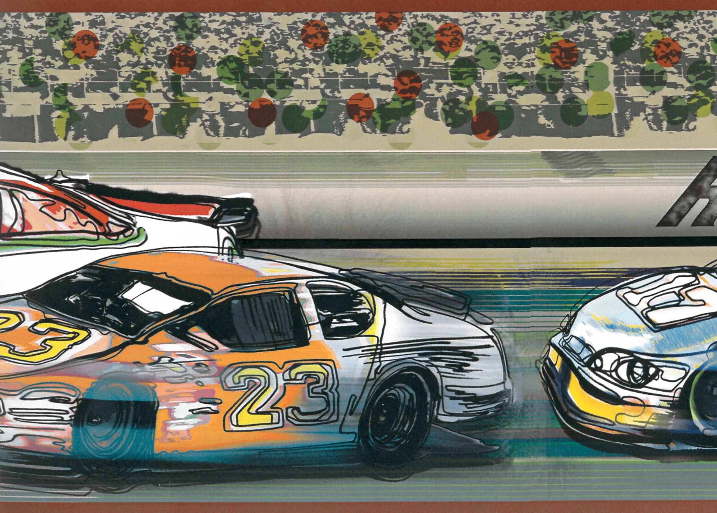 Prepasted Wallpaper Border - Kids Yellow, Green, Blue Racetrack, Race ...