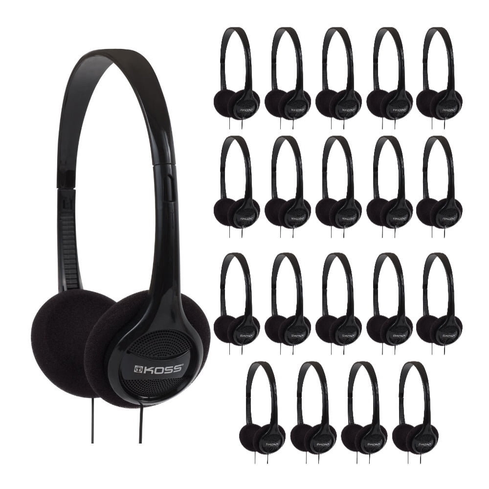 Koss KPH7 Lightweight Portable On-Ear Headphones Bundle (Black, 20-Pack ...