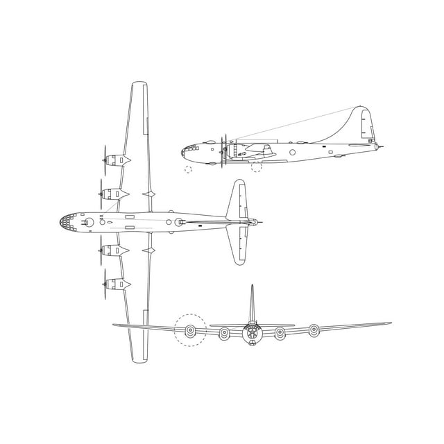 24x36 gallery poster, B-29 Superfortress bomber three-view drawing ...