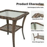 PARKWELL Outdoor End Table with Tempered Glass Top and 2-Layer Storage ...