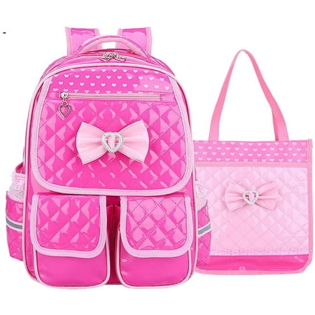 2 pack cute bow print backpack set girl school bag small rose red ...