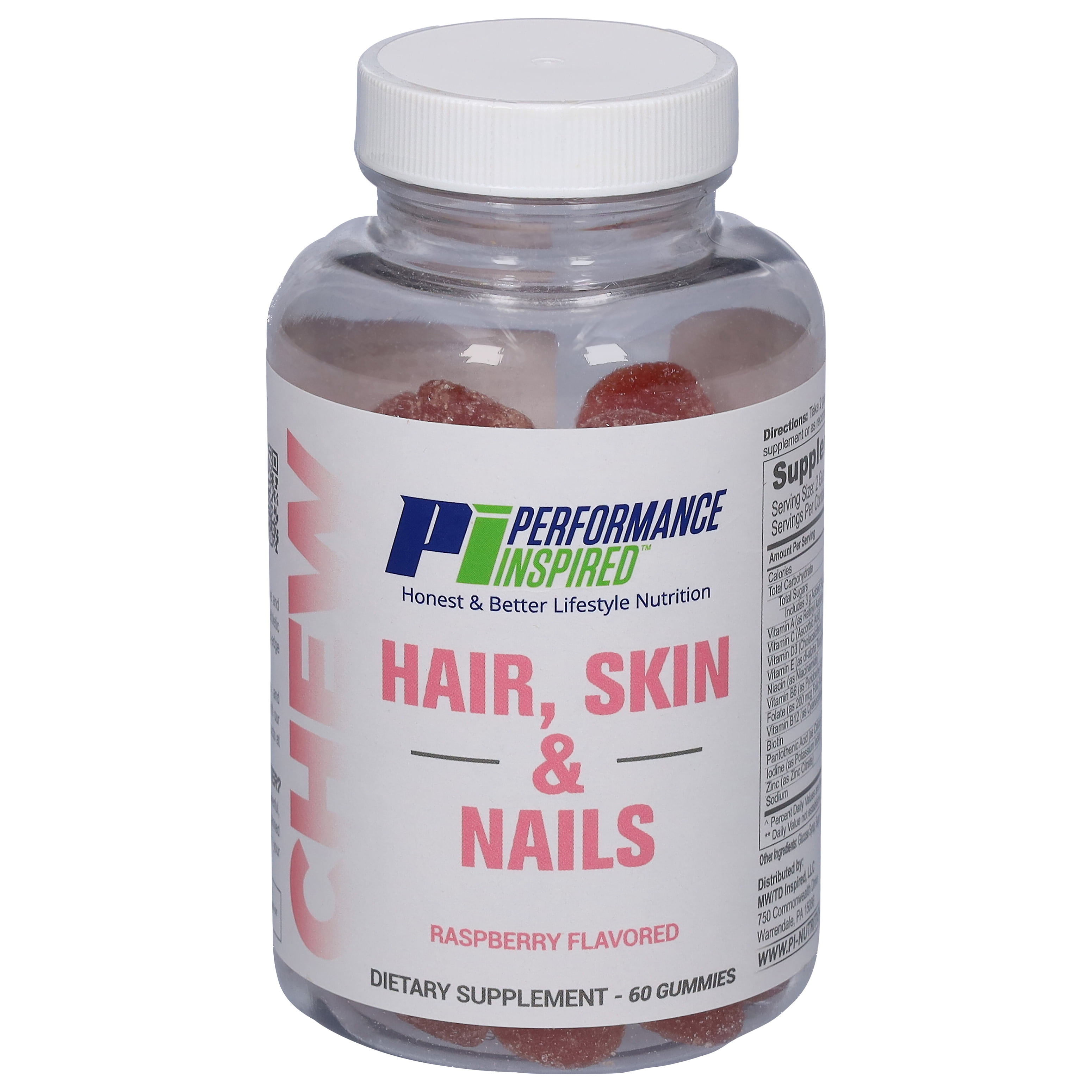 Performance Inspired Nutrition - Hair, Skin & Nails Multivitamin Gummy - Biotin - 60 Count ...