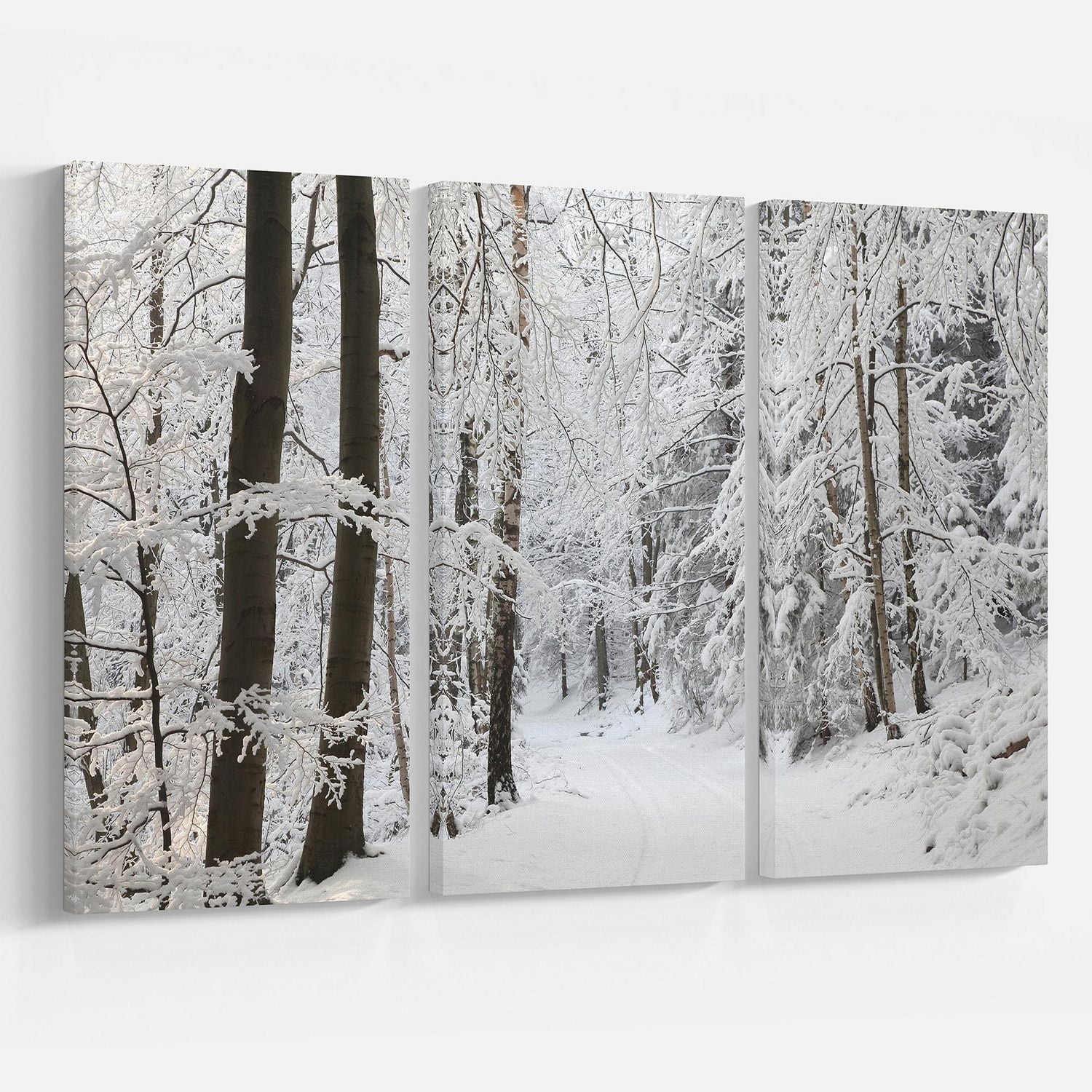 Click here for Designart Dense Winter Forest And Lane Canvas Wall... prices