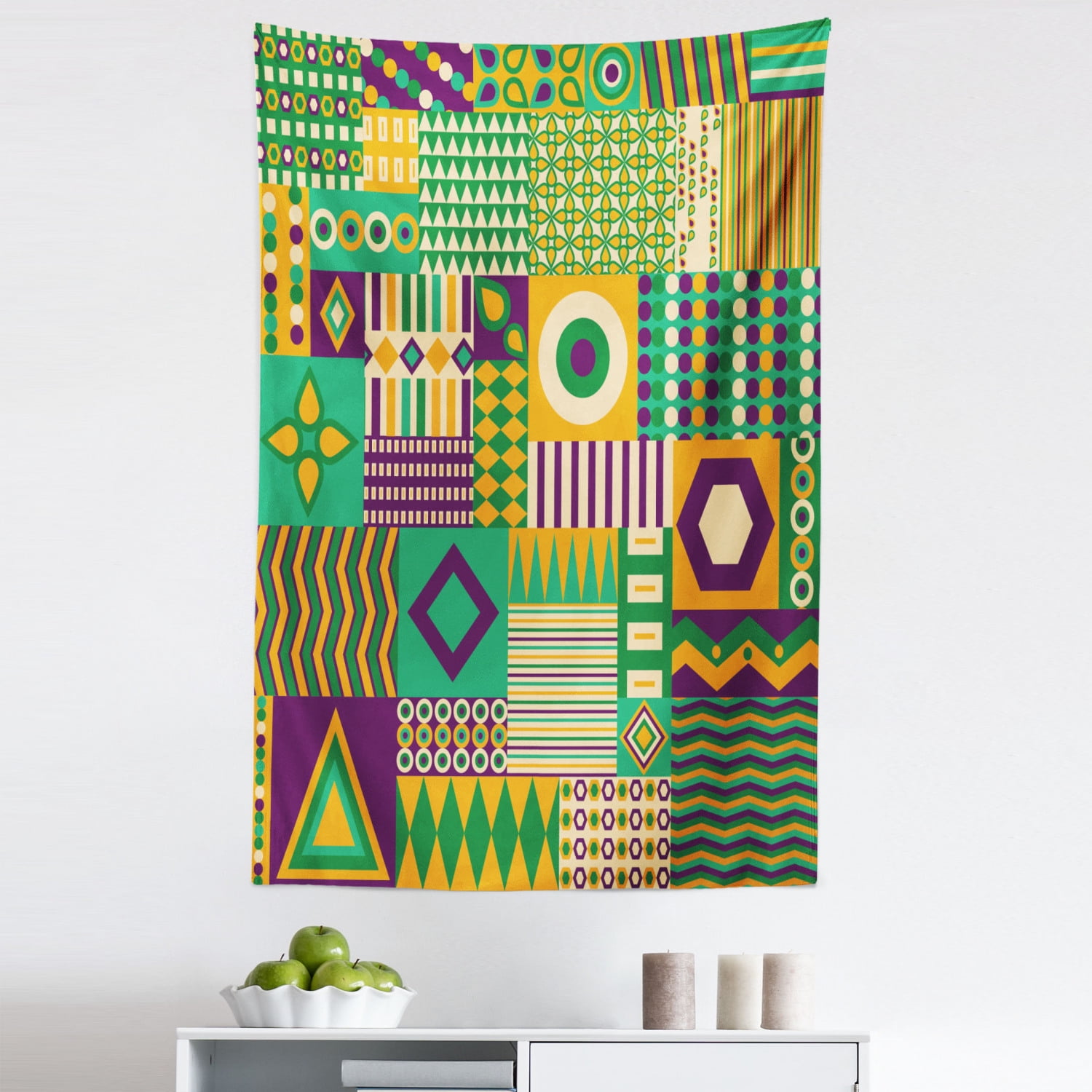 Aztec Tapestry, Trippy Geometric Triangles Square Lines Hexagon Floral ...