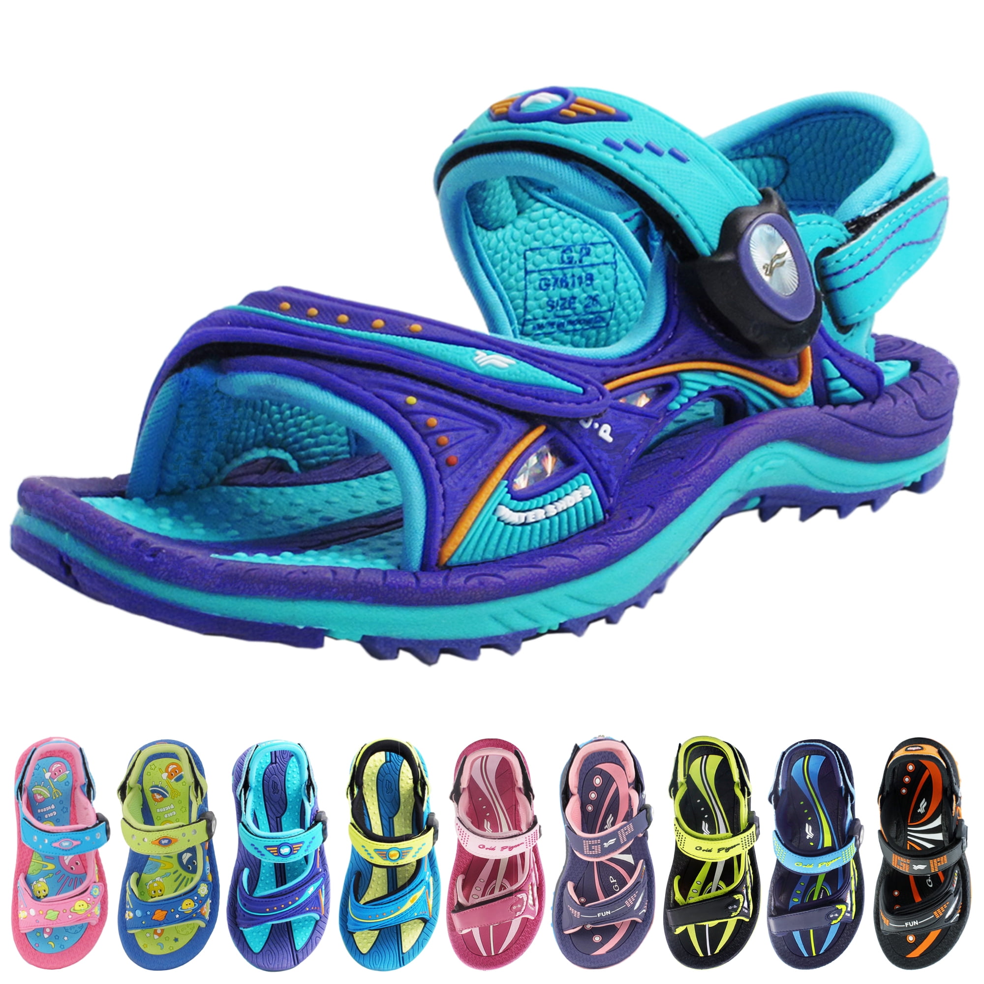 GP Kids Signature SNAP LOCK Sandals: 0702 Black Neon Green, EU32 (Size ...