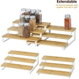 3 Tier Expandable Spice Rack, 4 Pack Bamboo Step Shelf Organizer (White ...