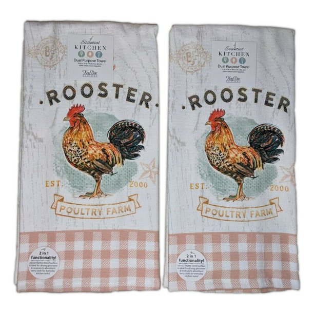 Set of 2 RED ROOSTER Vintage-Look Terry Kitchen Towels by Kay Dee ...
