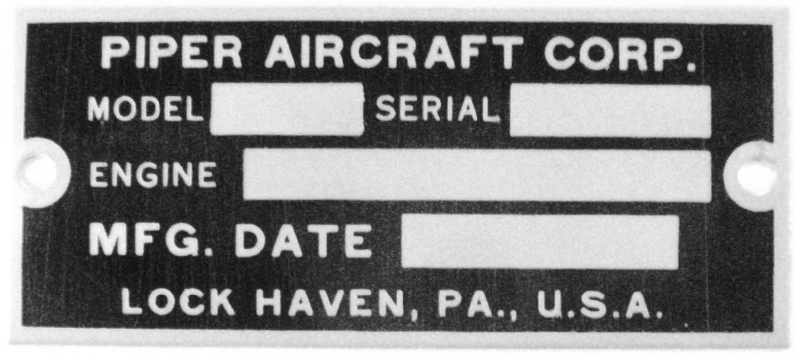 Piper Data Plate, J-3 Cub, L-4, PA-18, Vintage Aviation DPL-0104 ...