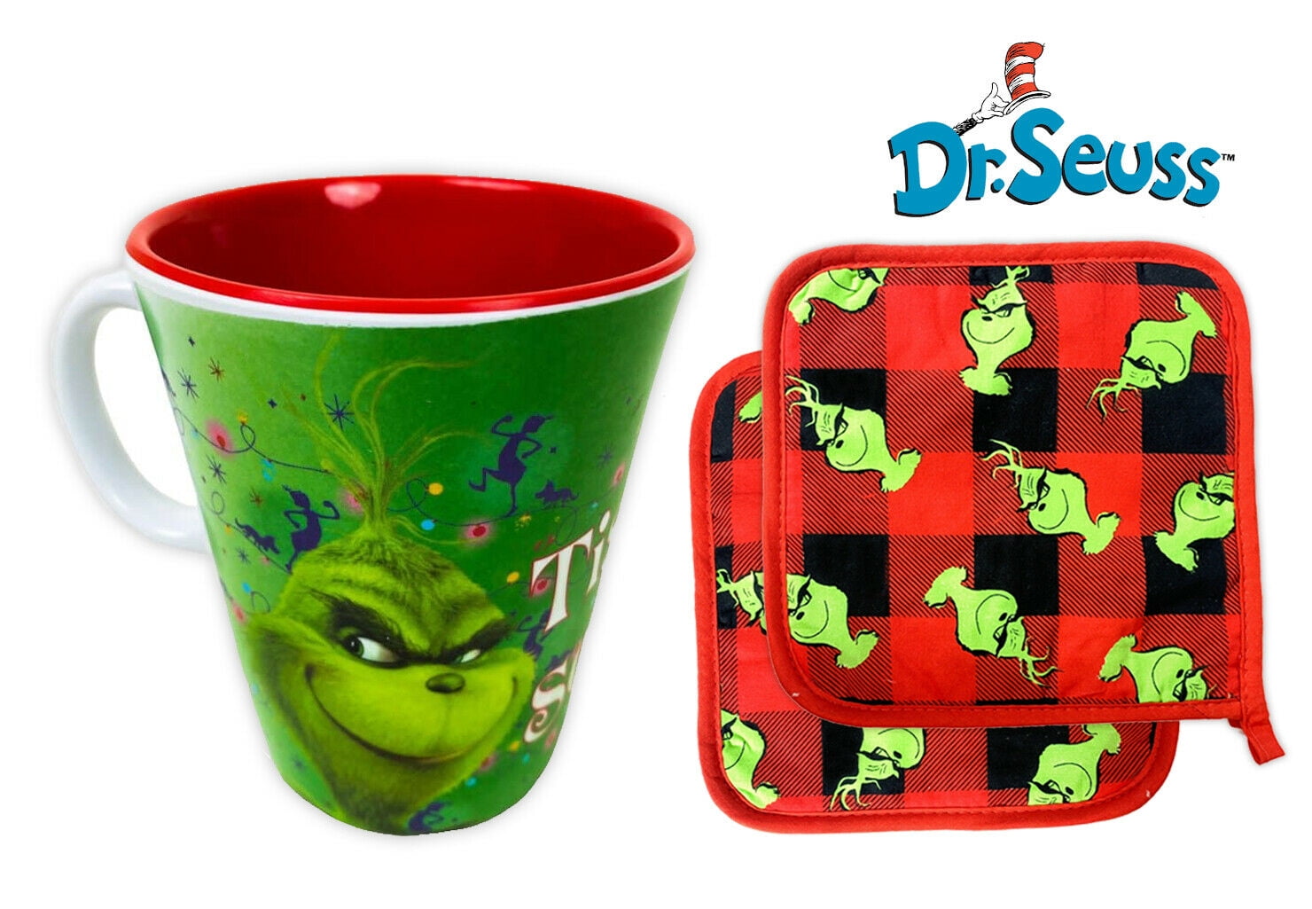 Dr. Seuss The Grinch & Max Melamine Mug with 2 Pot Holders Christmas ...
