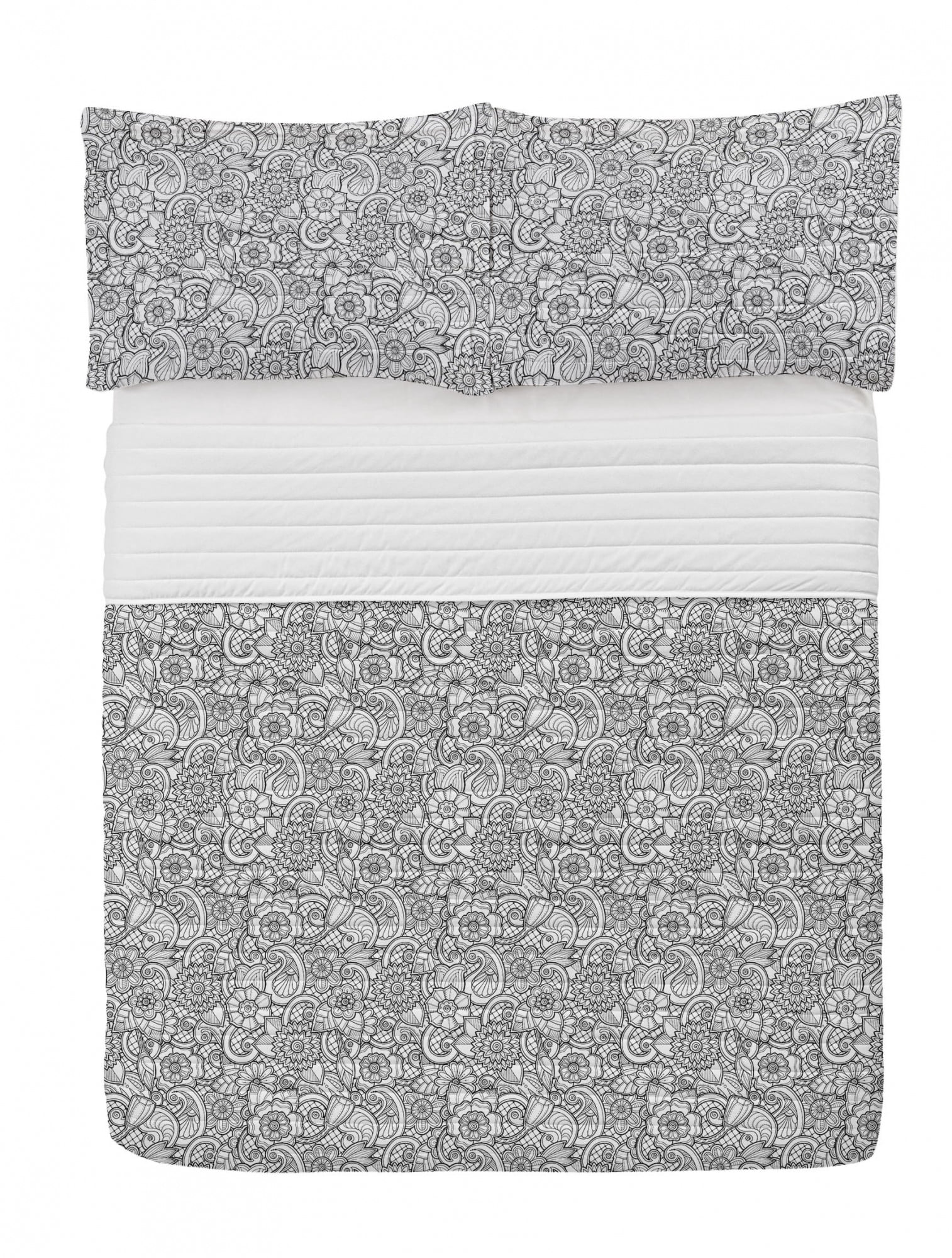 Black and White Microfiber Bedspread Set, Paisley Design with Sketch ...