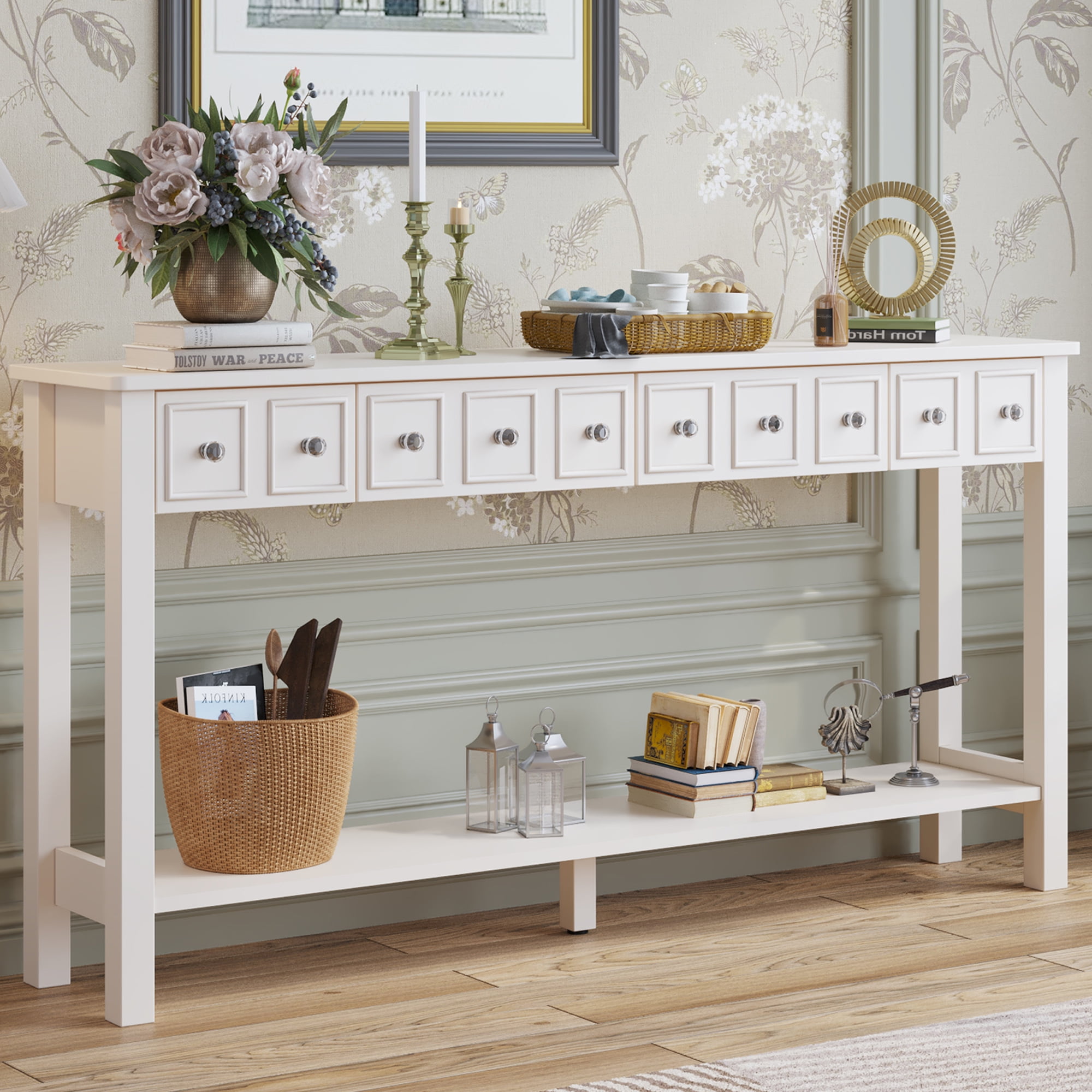 UWR-Nite Distressed Entryway 4-Drawer Console Table with Bottom Open ...