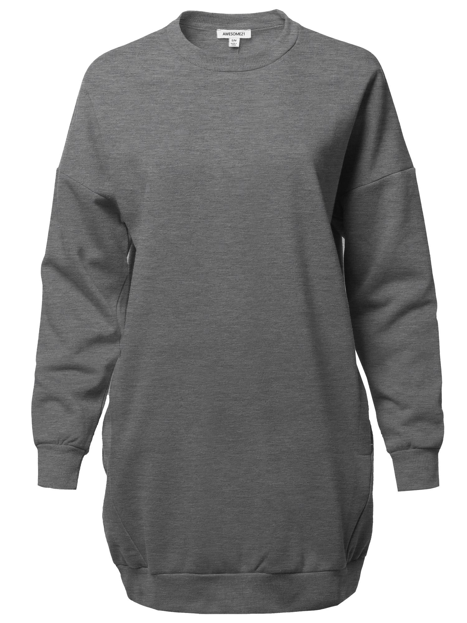 Women's Casual Over-Sized Loose Fit Round Neck Tunic Length Sweatshirts ...