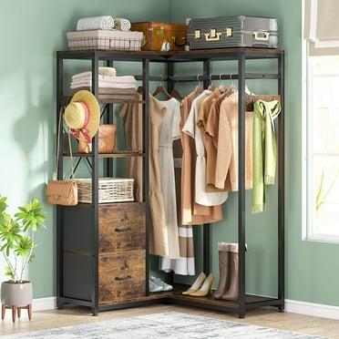 Tribesigns Double Rod Closet Organizer, Free Standing 3 Tiers Shelves ...