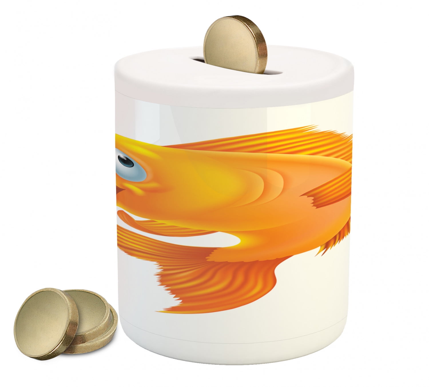 Fish Piggy Bank, Cartoon Character Happy Goldfish Smiling and Waving on ...