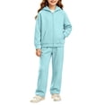 CPNG Girls Casual Hooded Sweatsuit 2 Piece Set Zip Up Long Sleeve Solid ...