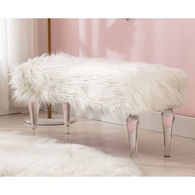 Guyou Modern Faux Fur Entryway Bench Upholstered Ottoman Bench with ...