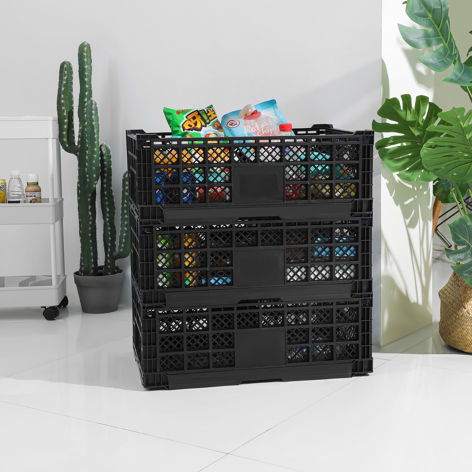 TOBILI 47L Collapsible Plastic Crates, Folding Storage Crates with ...