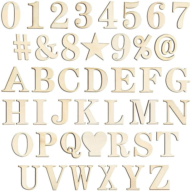 42 Pieces Unfinished Wooden Letters Numbers Unfinished Wood Ornament ...