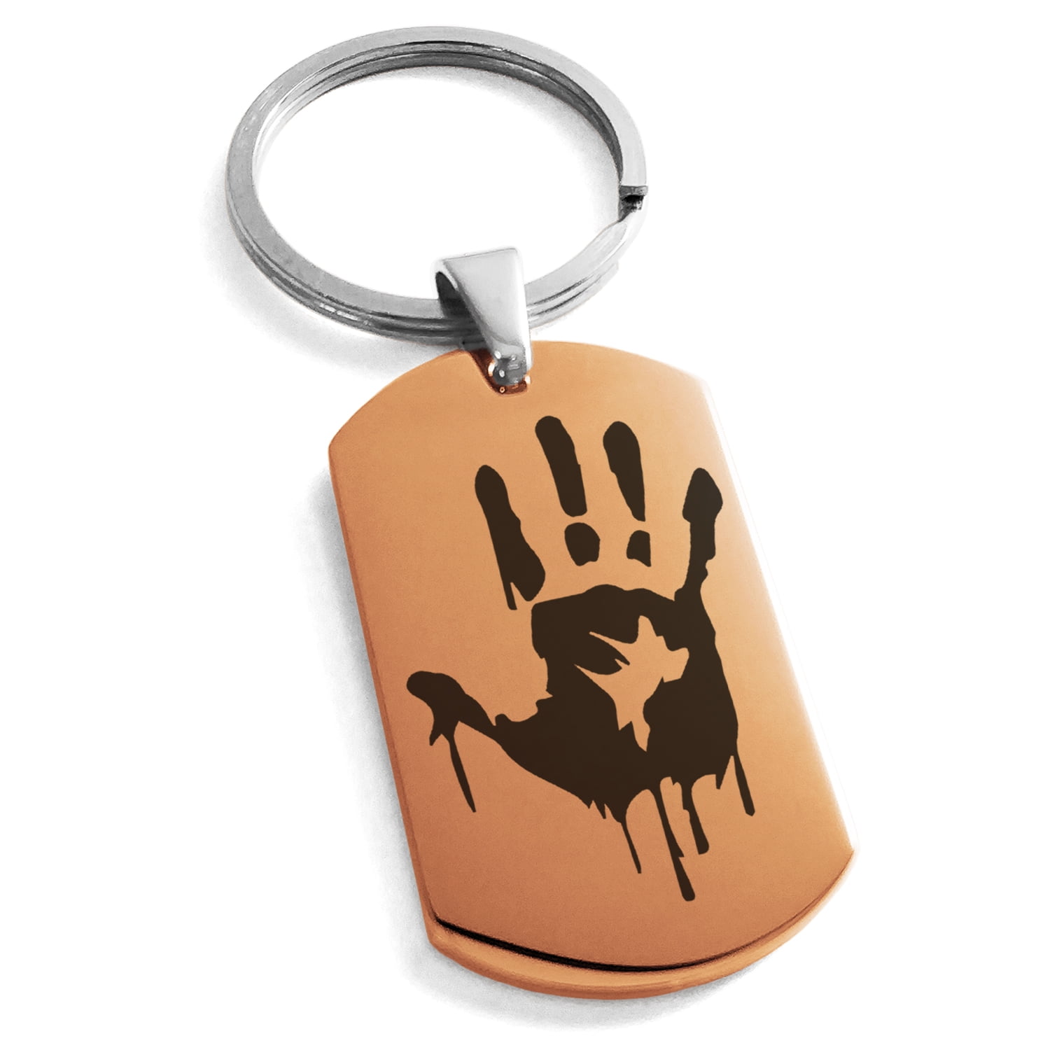 Stainless Steel Biohazard Zombie Hand Mark Engraved Dog Tag Keychain ...