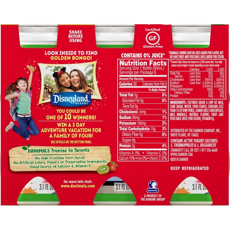 Danimals Yogurt Nutrition Label