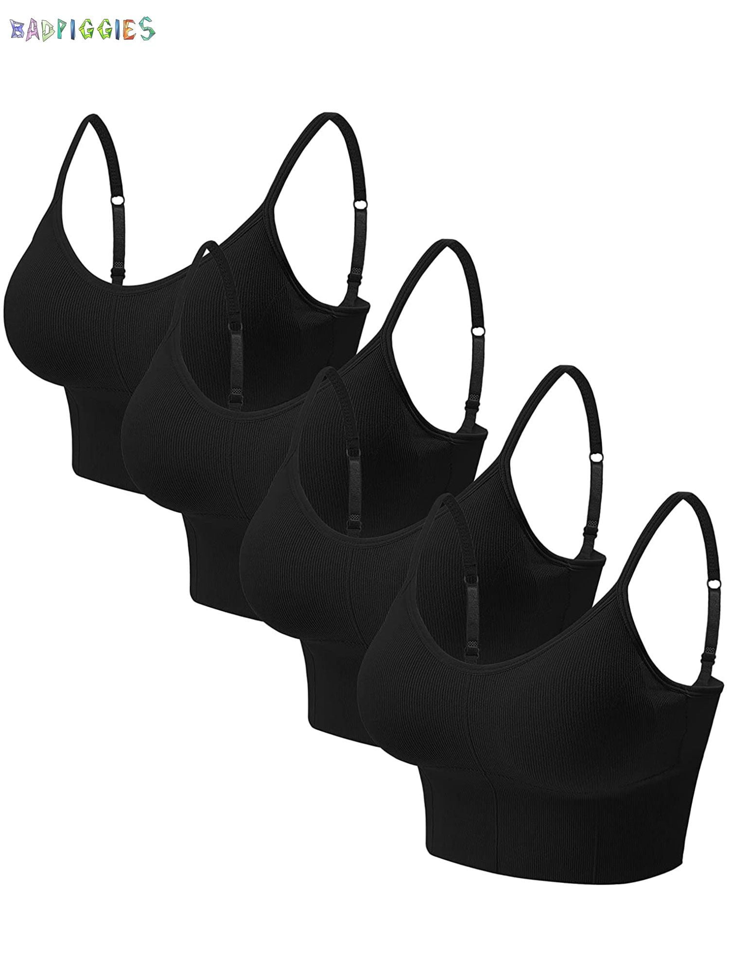 BadPiggies 4-Pack Women's Comfy Wirefree Seamless Bra Adjustable Cami ...