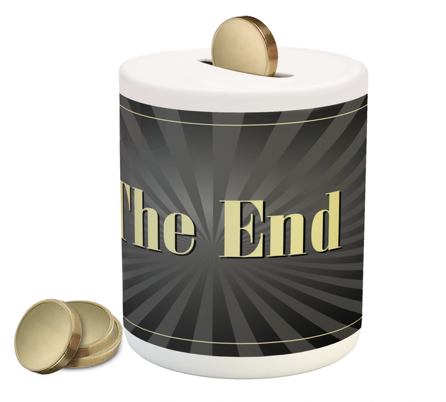 Old Hollywood Piggy Bank, Movie Ending Screen with Vintage Video Frame ...