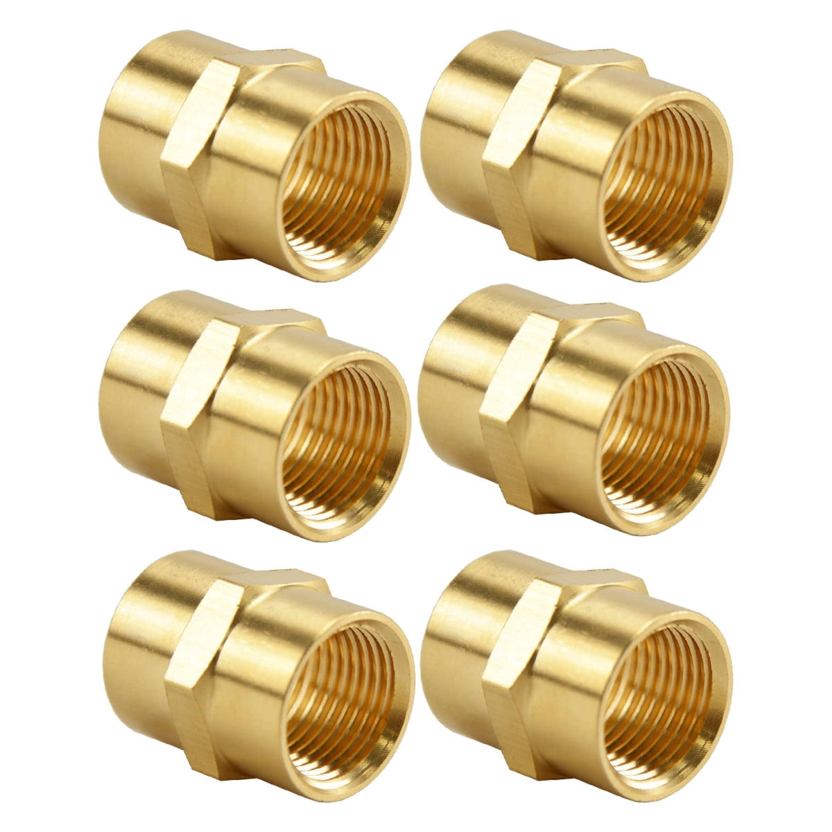 (6 Pack) Brass Coupler Reducer Adapter, 3/8" NPT Female x 3/8" NPT ...