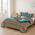 Blue Butterfly 3 Piece Quilt Bedding Set with 2 Pillow Shams, Vintage ...
