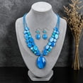 DESIGNICE Big Oval Gemotric Pendant Necklace for Women Double Strand ...