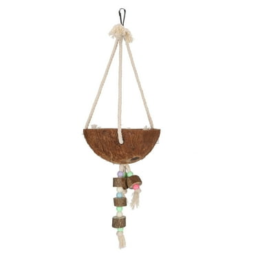 SunGrow Natural Coconut Shell Nest & Hanging Bird House with Ladder ...