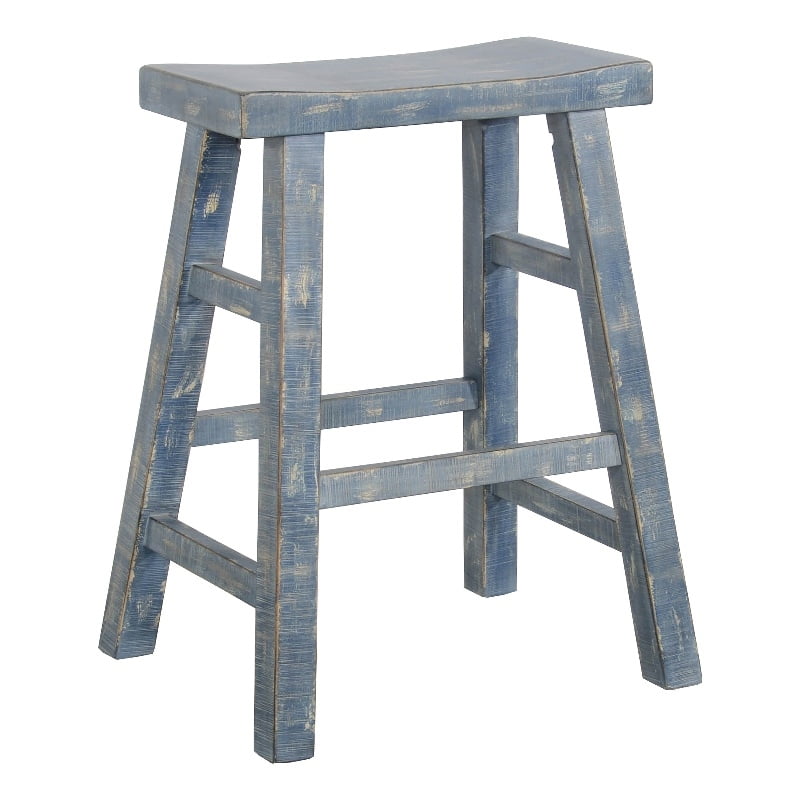 Sunny Designs Marina 24" Mahogany Wood Saddle Seat Stool in Ocean Blue ...
