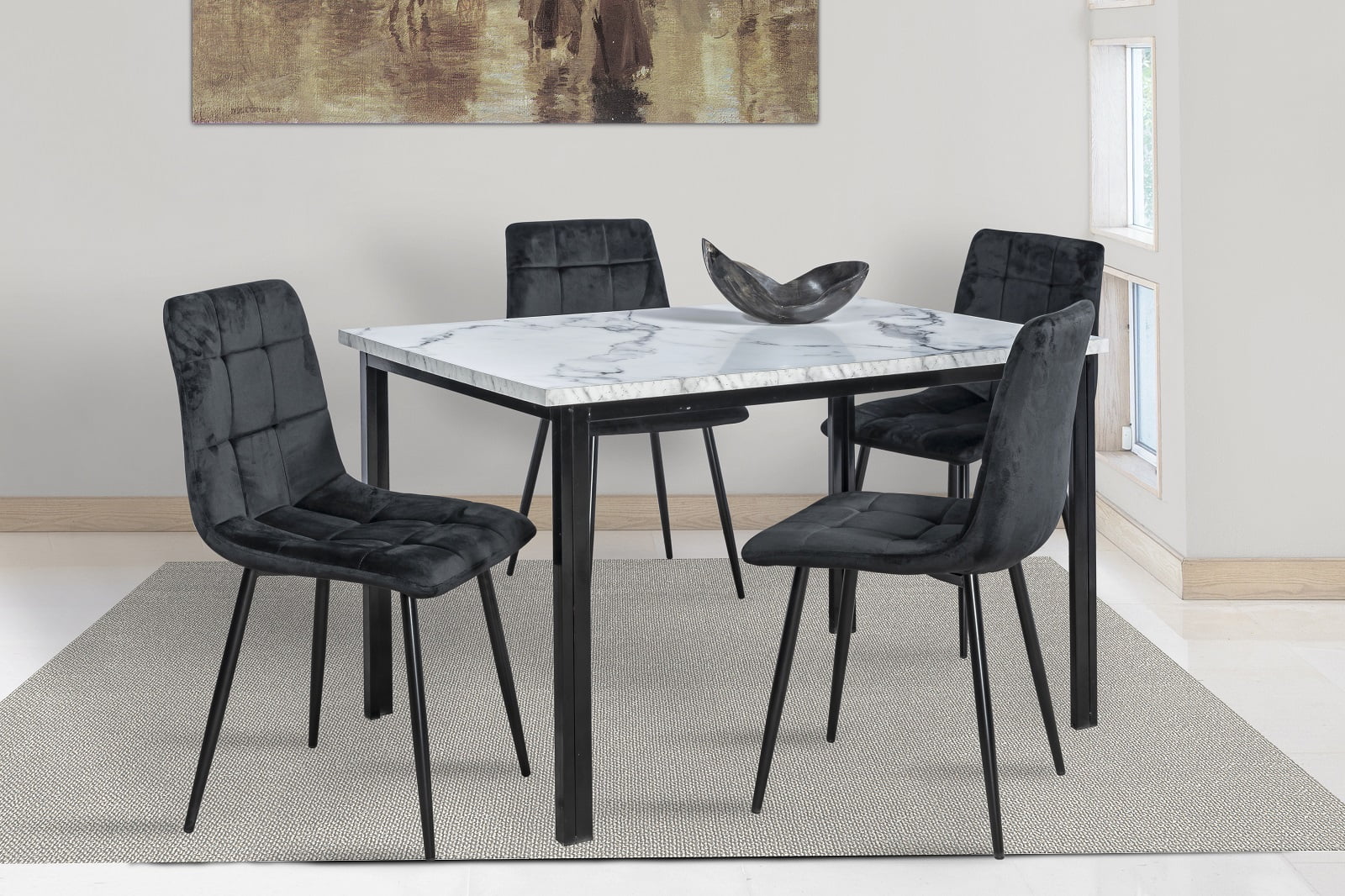 Comedor Lux Negro 4 Sillas Rectangular Tubular y Formica Carrara ...