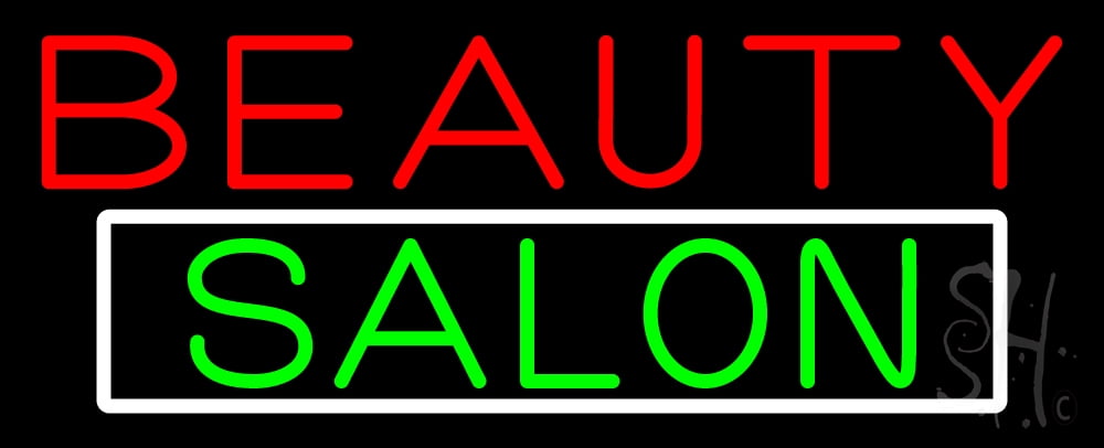 Green Cursive Beauty Block Salon LED Neon Sign 13 x 32 - inches, Black ...