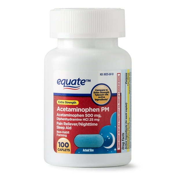 Equate Extra Strength Acetaminophen PM Caplets, 500 mg, 100 Count ...
