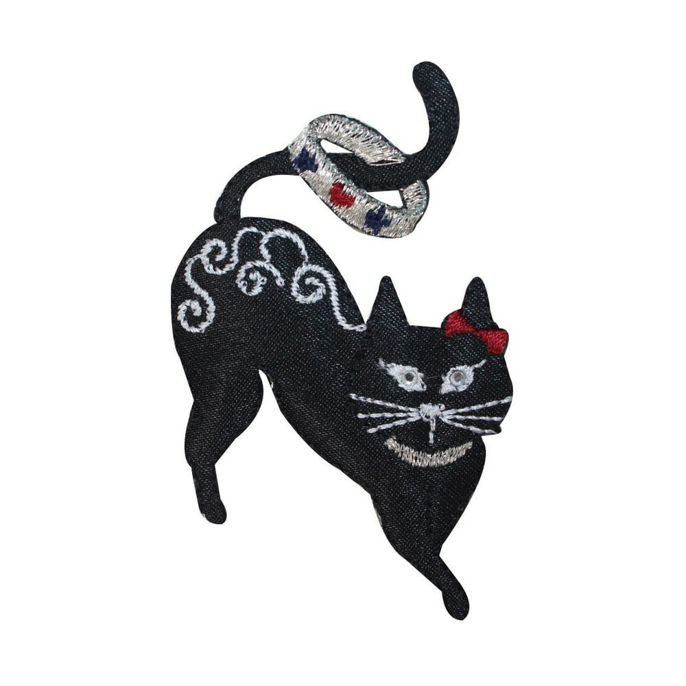 ID 2893 Fancy Black Cat Patch Kitty Kitten Emblem Embroidered Iron On Applique - Walmart.com ...