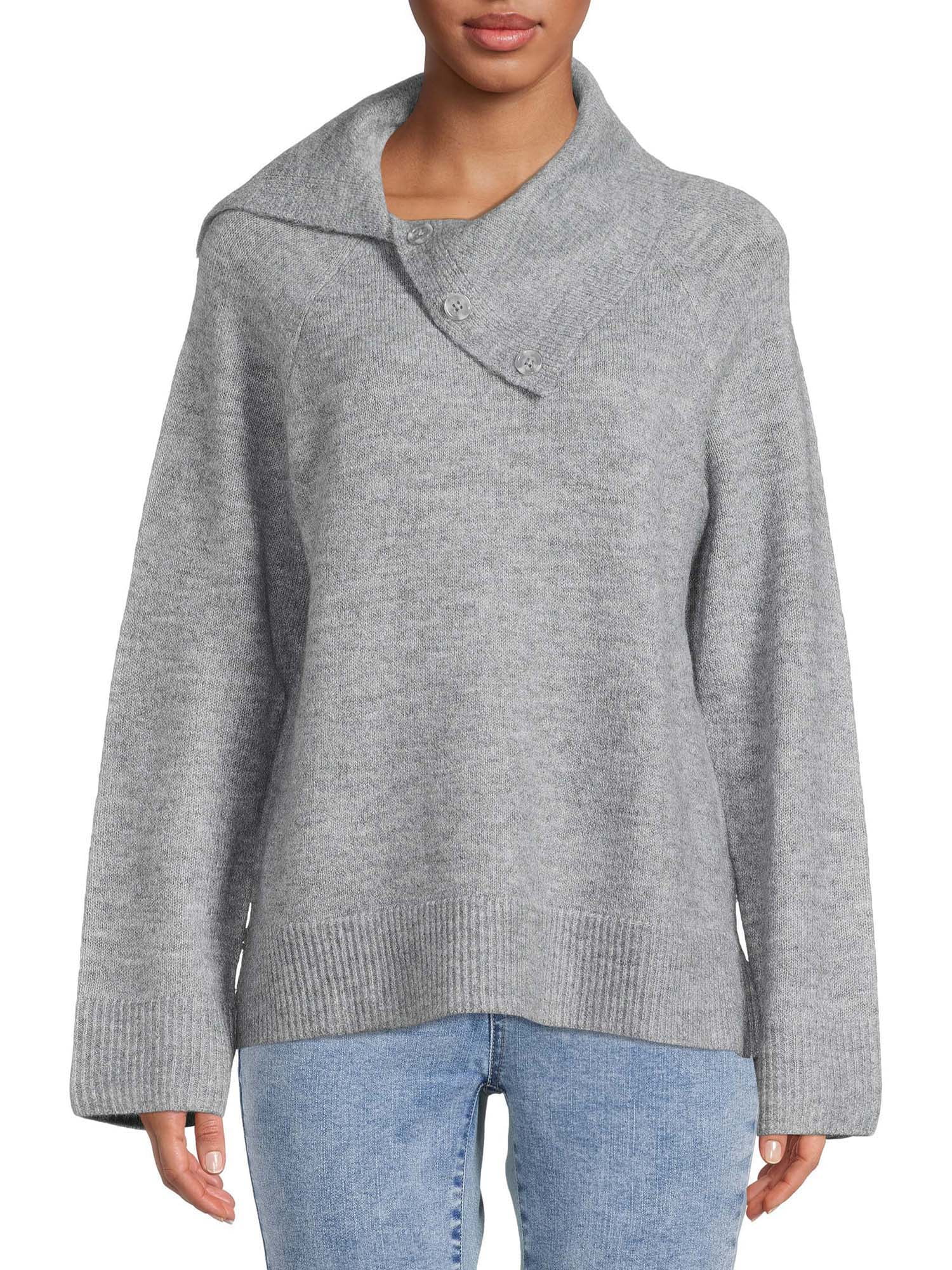 Time and Tru Women's Long Sleeve Split Neck Collar Sweater - Walmart.com
