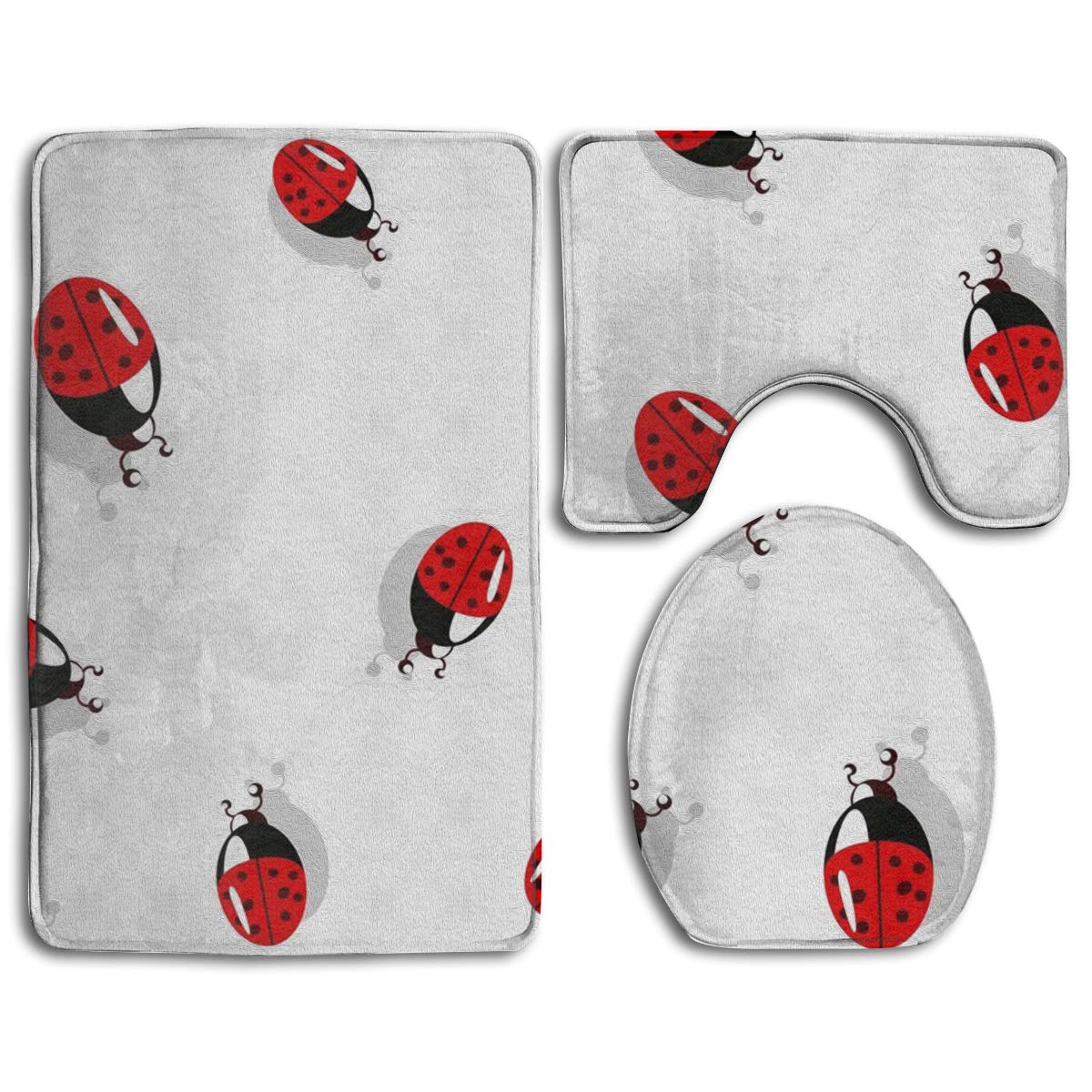 PUDMAD Cute Ladybug Insect 3 Piece Bathroom Rugs Set Bath Rug Contour ...