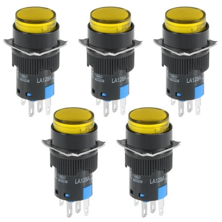 5 Pcs 16mm Momentary Push Button Switch Yellow LED Light Round Button 1 ...