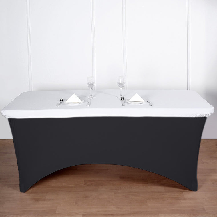 Efavormart 8FT White Rectangular Stretch Spandex Table Top Cover ...