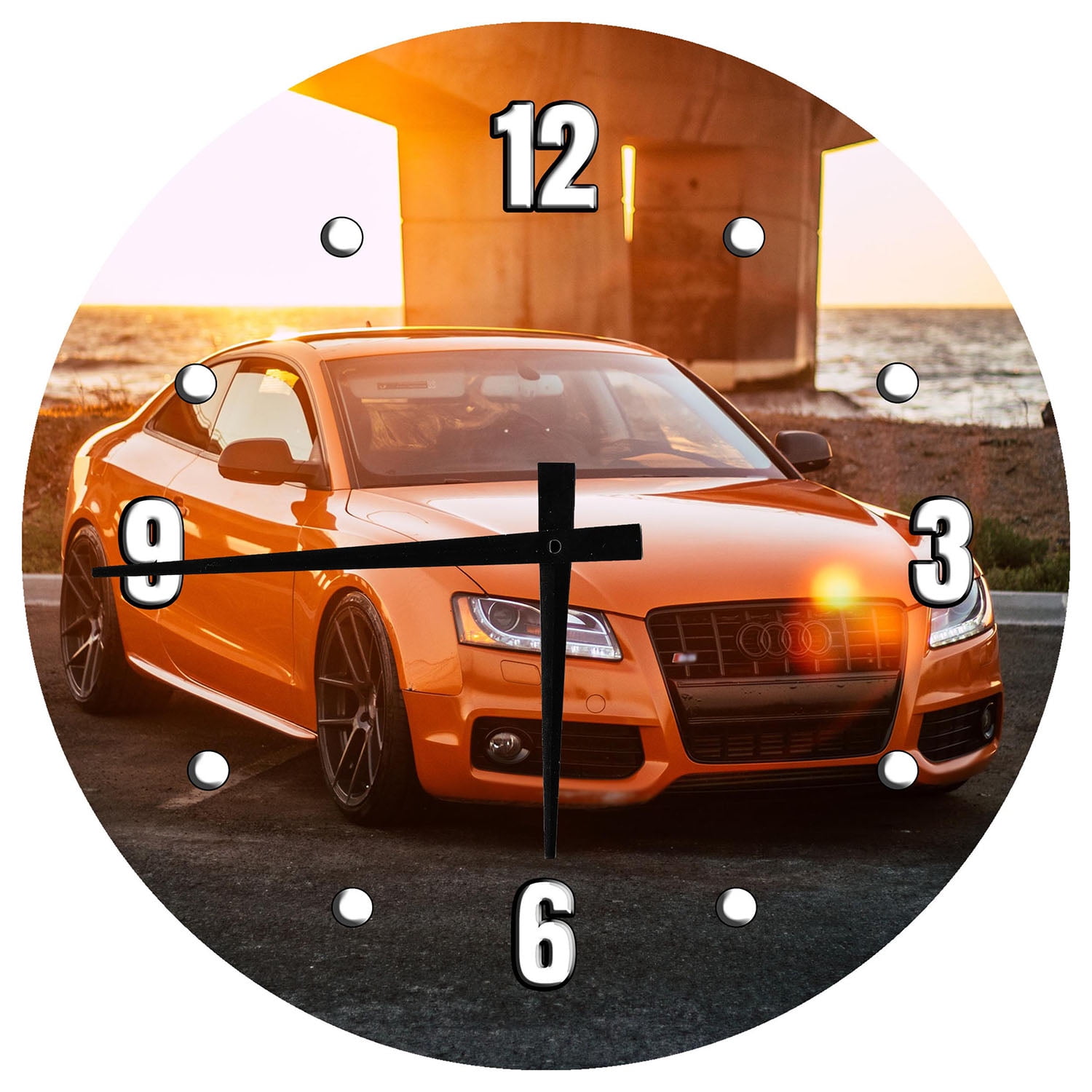Large Wood Wall Clock 24 Inch Round Orange German Sports car Twin Turbo ...