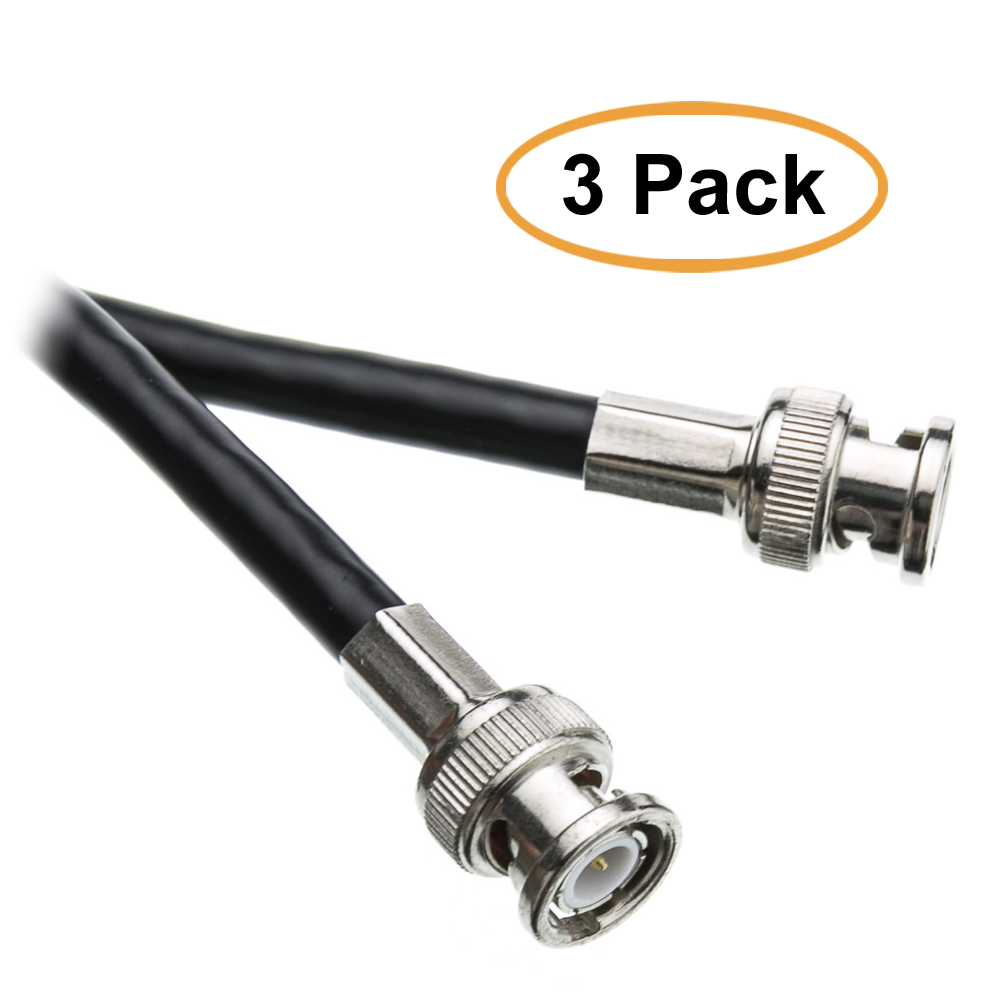 C&E BNC RG6 Coaxial Cable, Black, BNC Male, UL rated, 6 Feet, 3 Pack ...